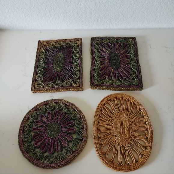 Dining | Vintage Raffia Straw Wicker Trivets Lot 4 Rattan Trivet Hot ...
